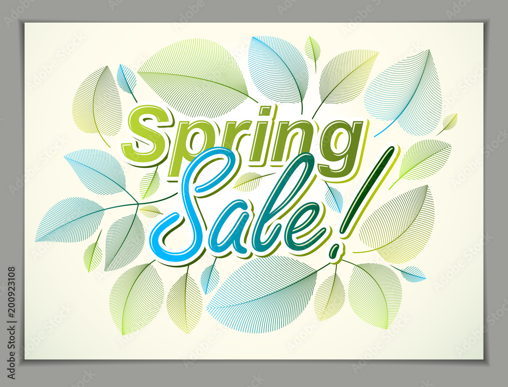 Spring horizontal banner design, vector green and fresh leaves floral ...