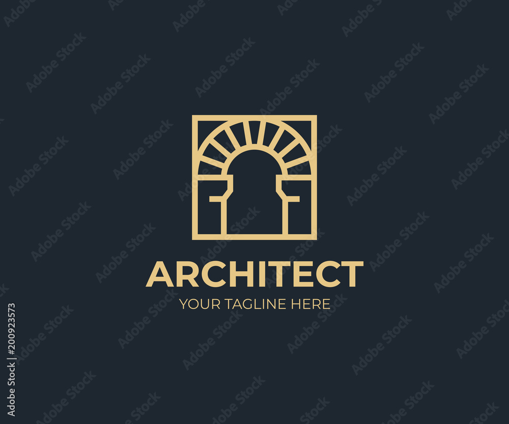 Antique arch in a square logo template. Vintage arch vector design ...