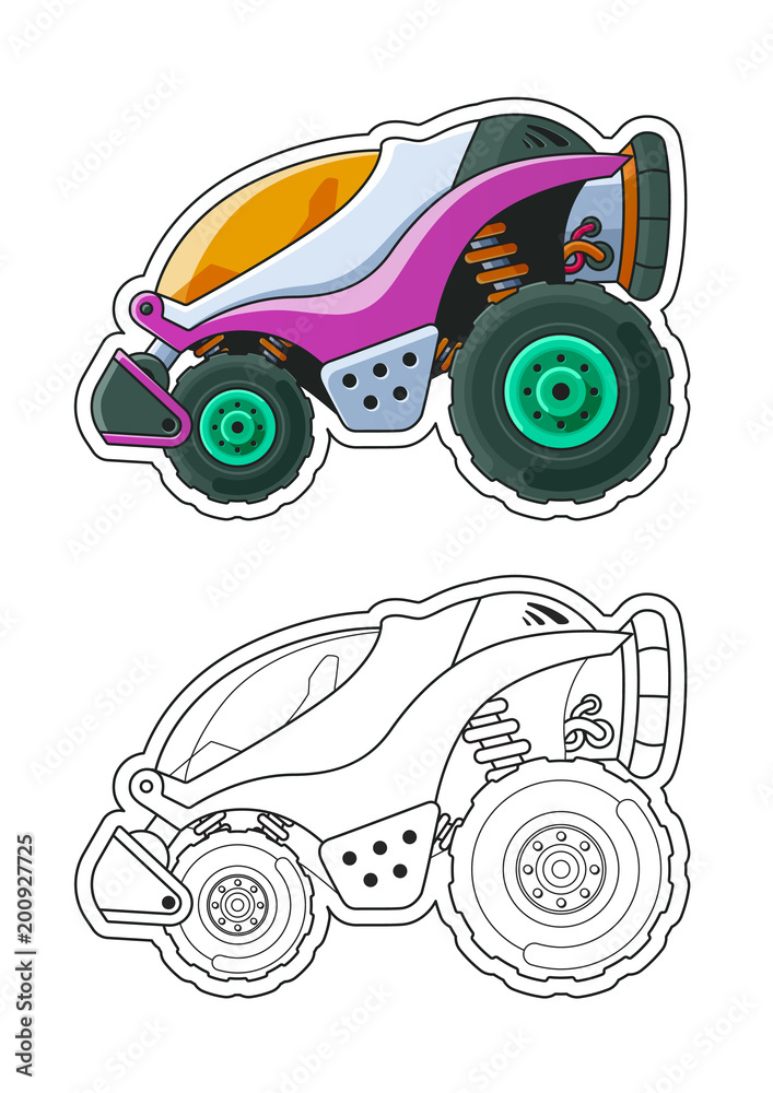 Purple Explorer Vehicle Side View Coloring Book Page. Colored Version ...