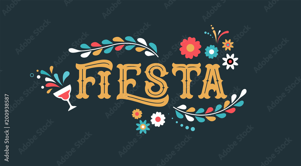 Fiesta banner and poster design with flags, flowers, decorations Stock ...