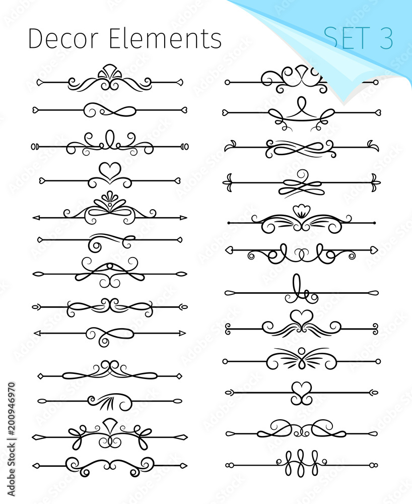 Text dividers. Vector typographic line divider set, retro book ornate ...