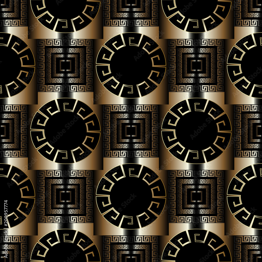 Modern greek 3d seamless pattern. Vector geometric gold black striped ...
