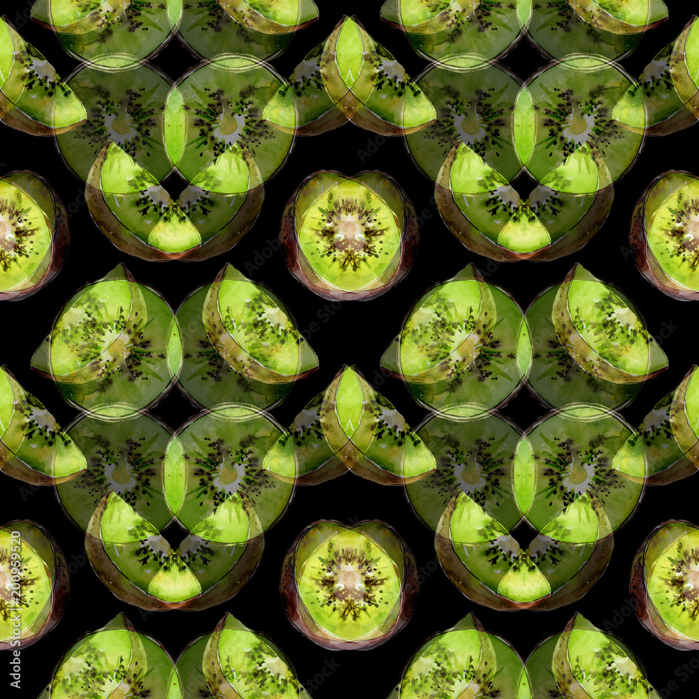 Exotic kiwi healthy food in a watercolor style pattern. Full name of ...