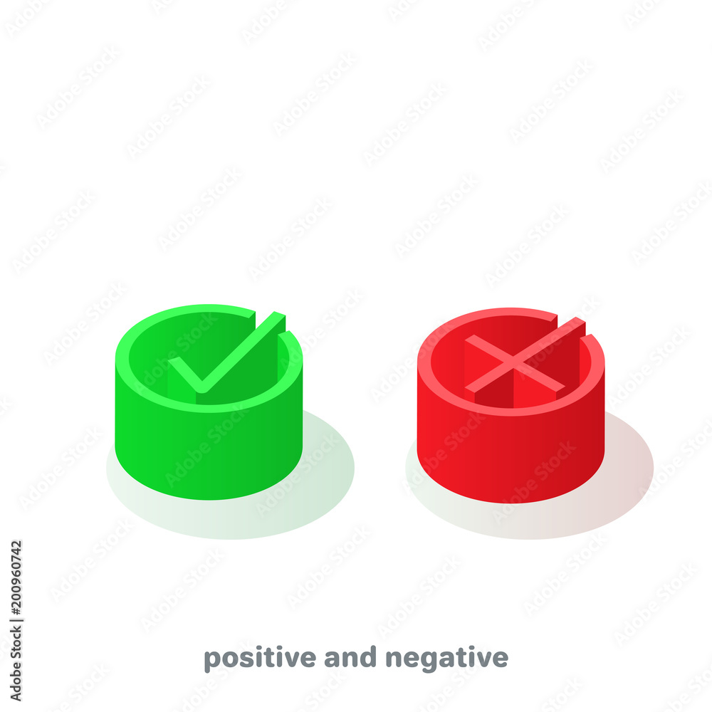 positive and negative icons on a blue background, isometric image Stock ...