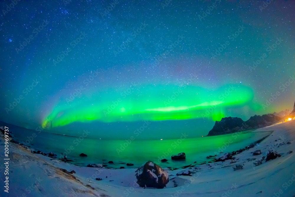 Beautiful picture of massive multicoloured vibrant Aurora Borealis ...