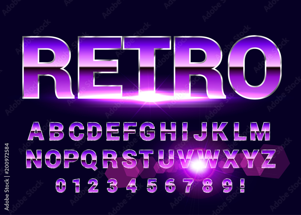 Shiny Chrome alphabet retro font. Sci-fi 80s future style. Stock Vector ...