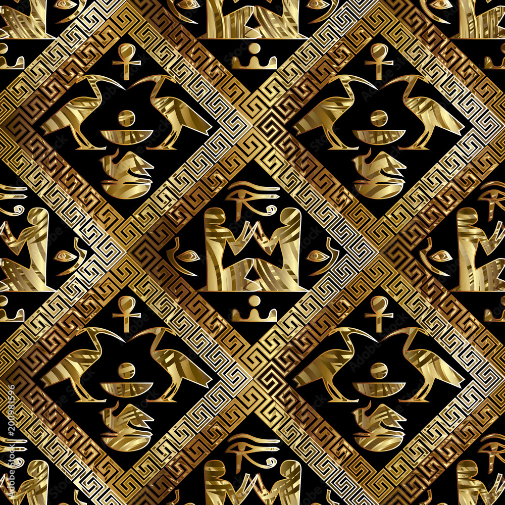 Egyptian hieroglyphs vector seamless pattern. African ethnic black ...