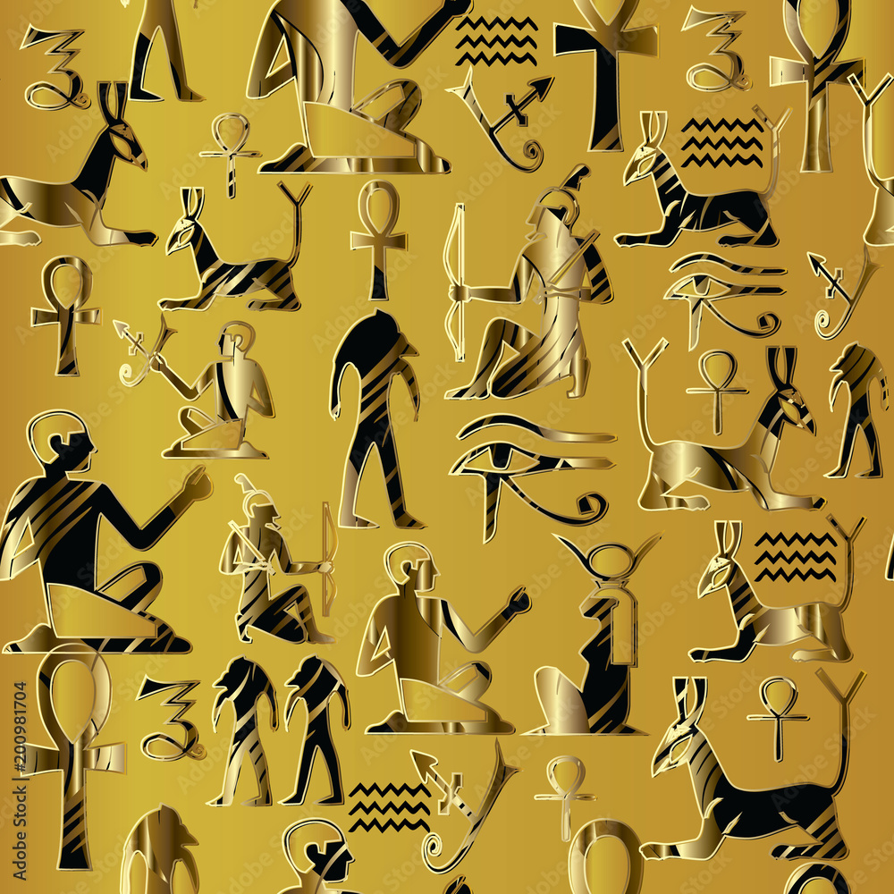 Egyptian seamless pattern. African ethnic gold background. Tribal 3d ...