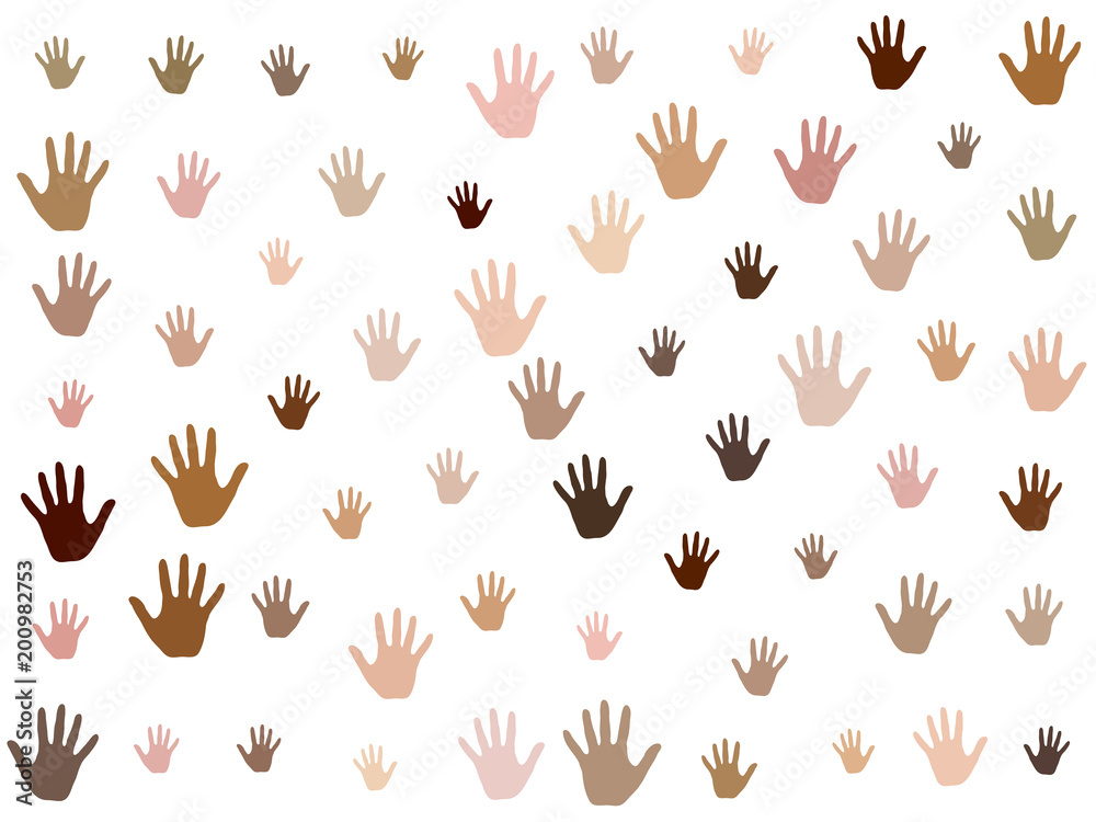 Hands with skin color diversity vector background. Cohesion concept ...