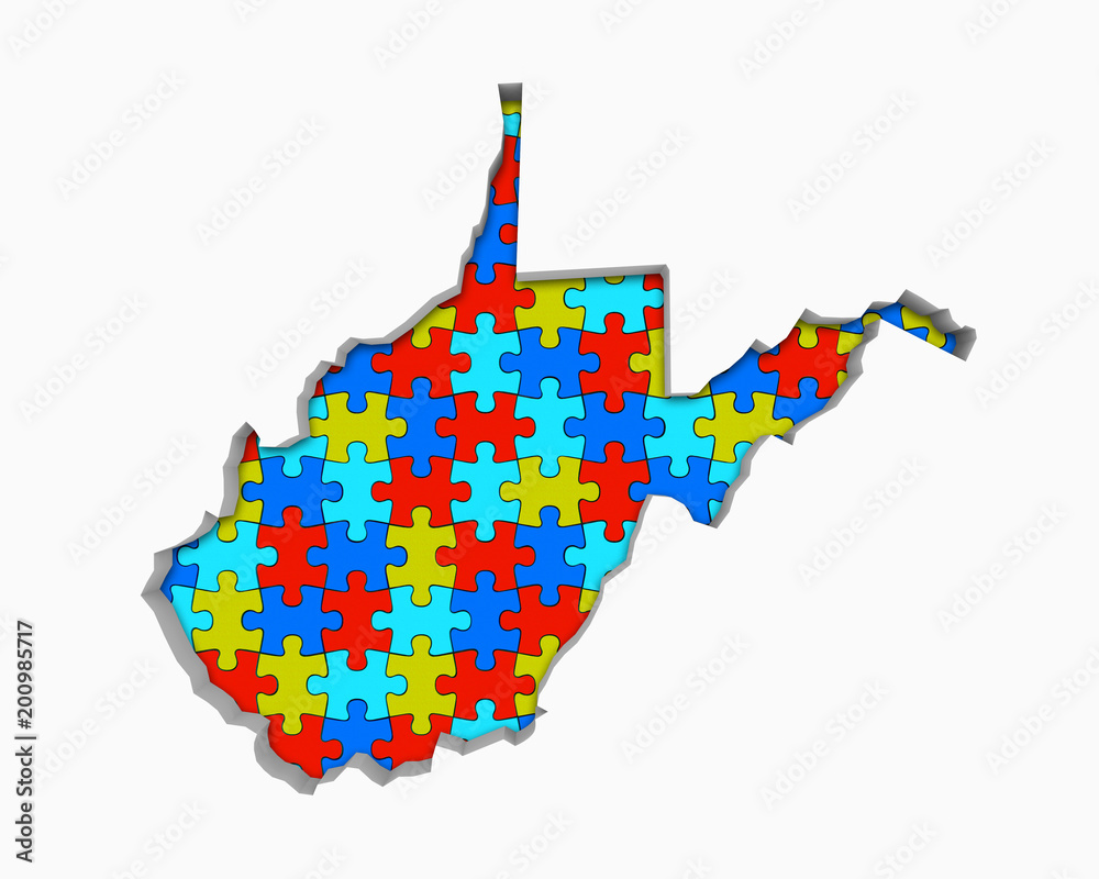 West Virginia WV Puzzle Pieces Map Working Together 3d Illustration ...
