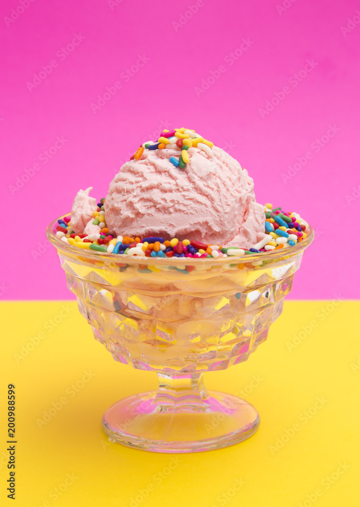 Simple Pink Ice Cream in a Crystal Sherbert Dish Stock Photo | Adobe Stock