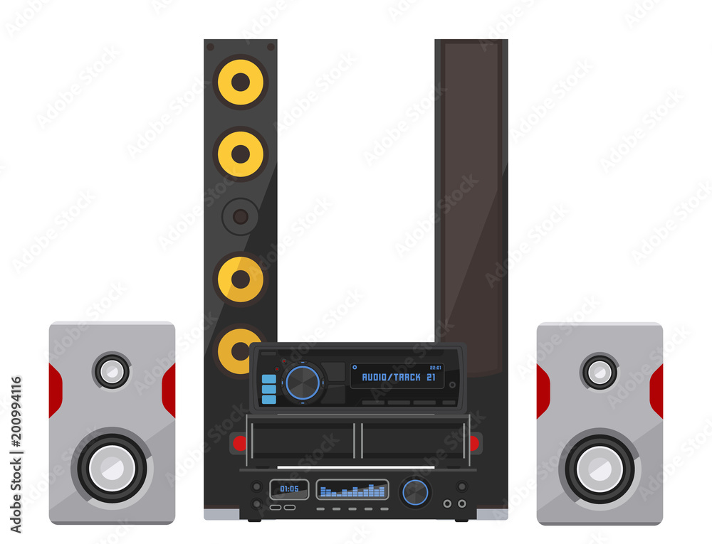 Poster Acoustic sound system stereo flat vector music loudspeakers ...