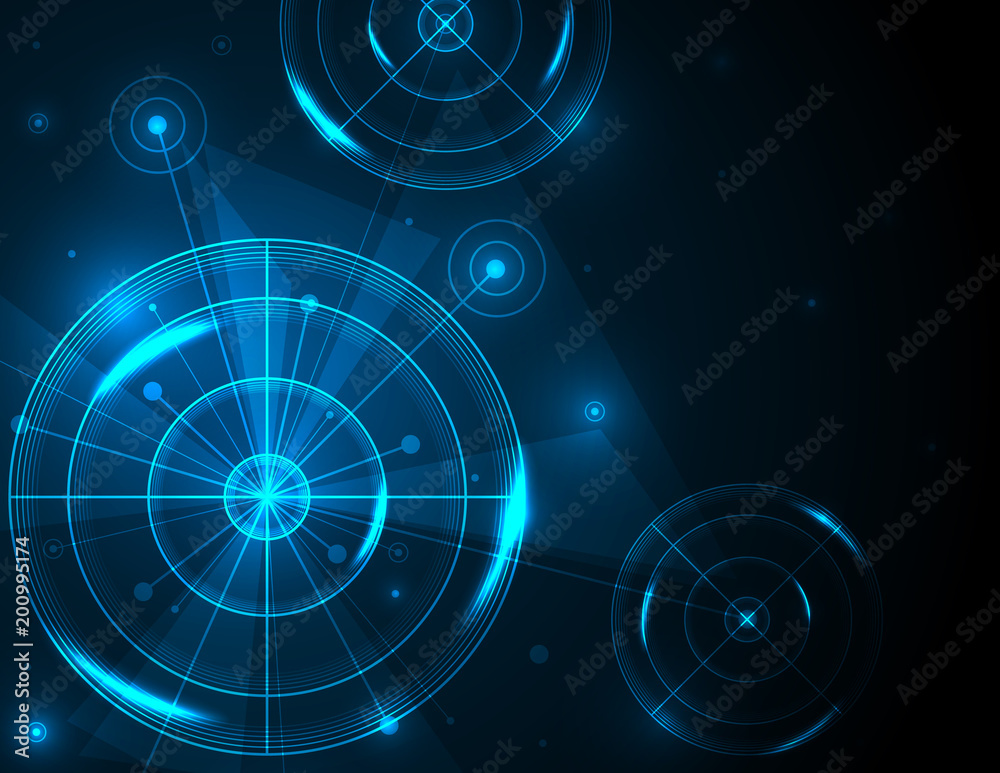 Shiny blue radar, target, shooting range on black background. Creative ...