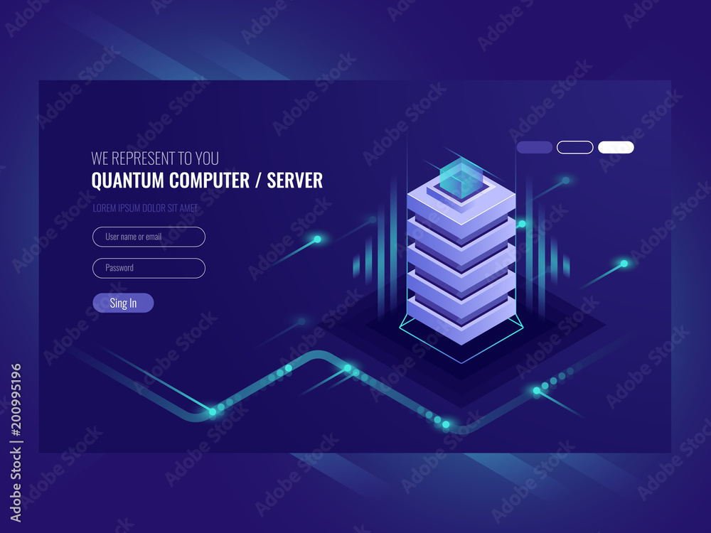 Blockchain server concept, quantum computer, server room, database ...