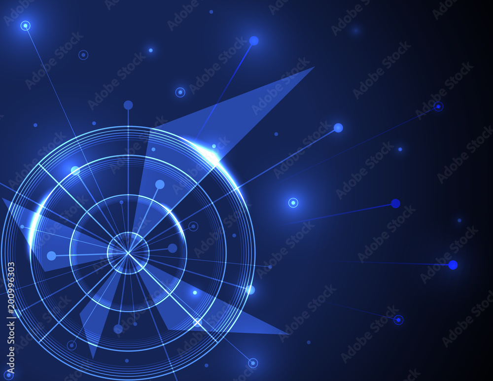 Shiny blue radar, target, shooting range on black background. Creative ...