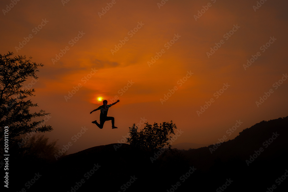 Happy Man Jumping Nature