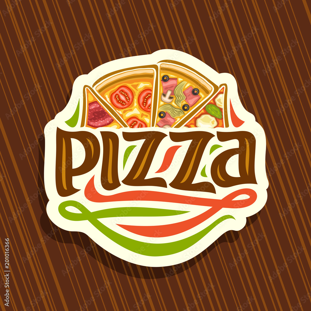 Vector logo for Italian Pizza, cut paper sign with 4 sliced pieces ...