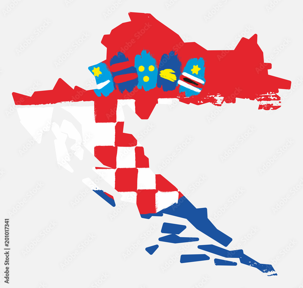 Croatia Flag & Map Vector Hand Painted with Rounded Brush Stock Vector ...