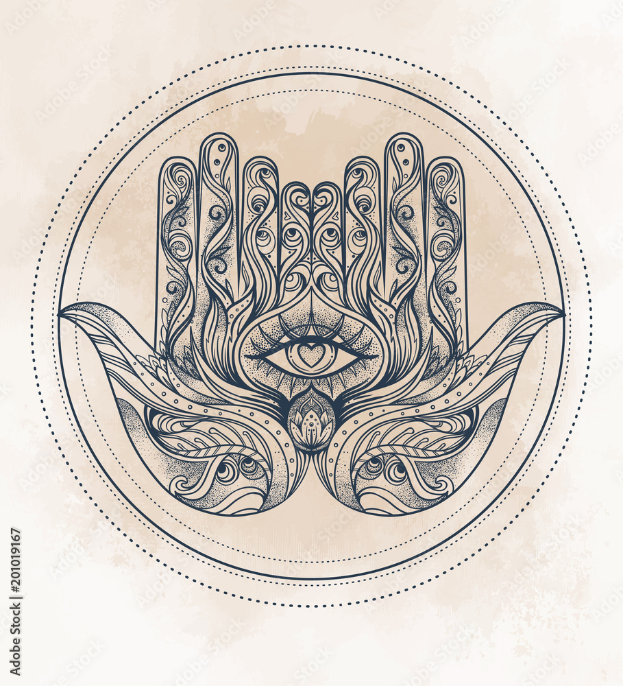Ornate hand drawn hamsa. Popular Arabic and Jewish amulet. Vector ...