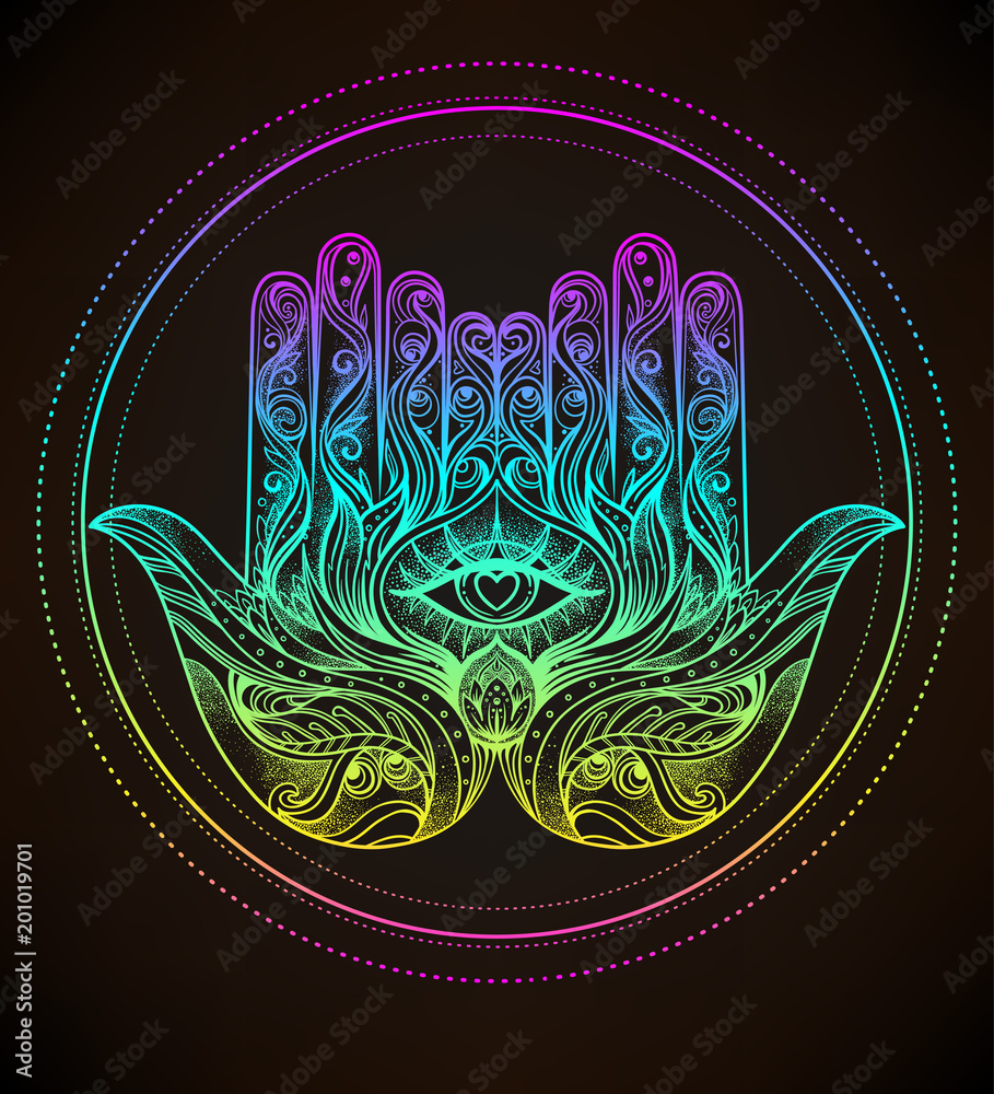 Ornate hand drawn hamsa. Popular Arabic and Jewish amulet. Vector ...