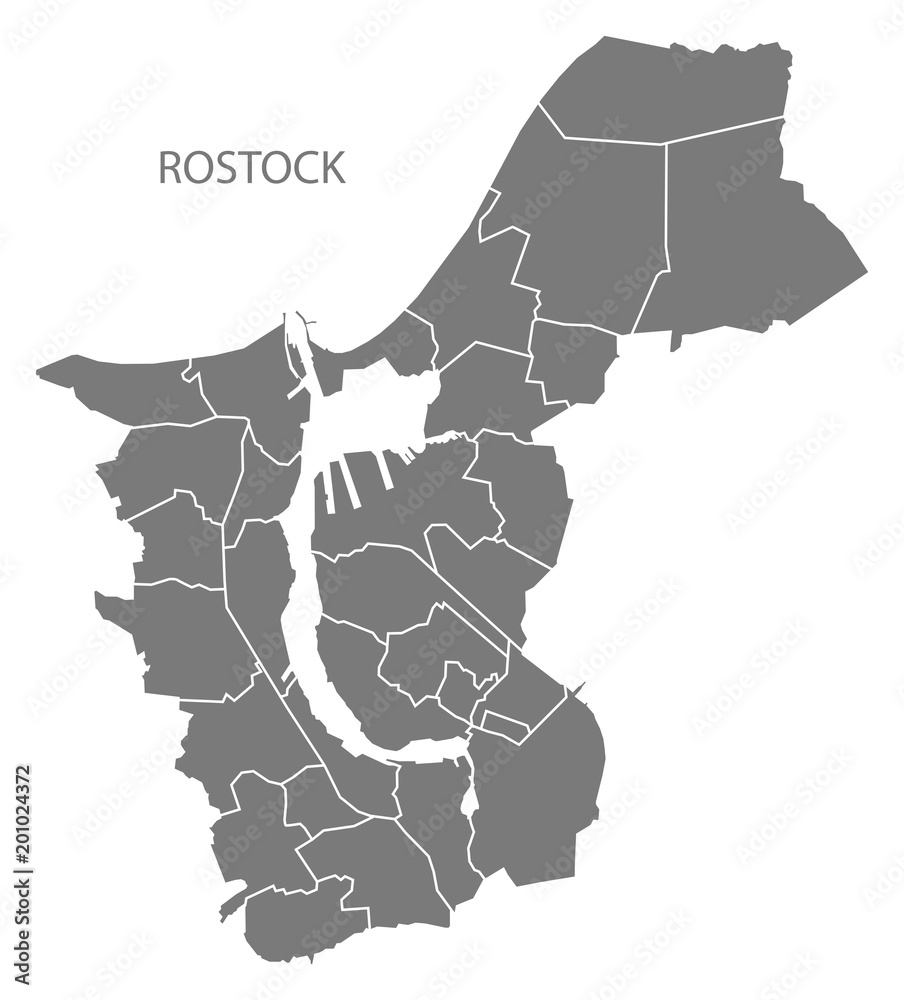Rostock city map with boroughs grey illustration silhouette shape Stock ...