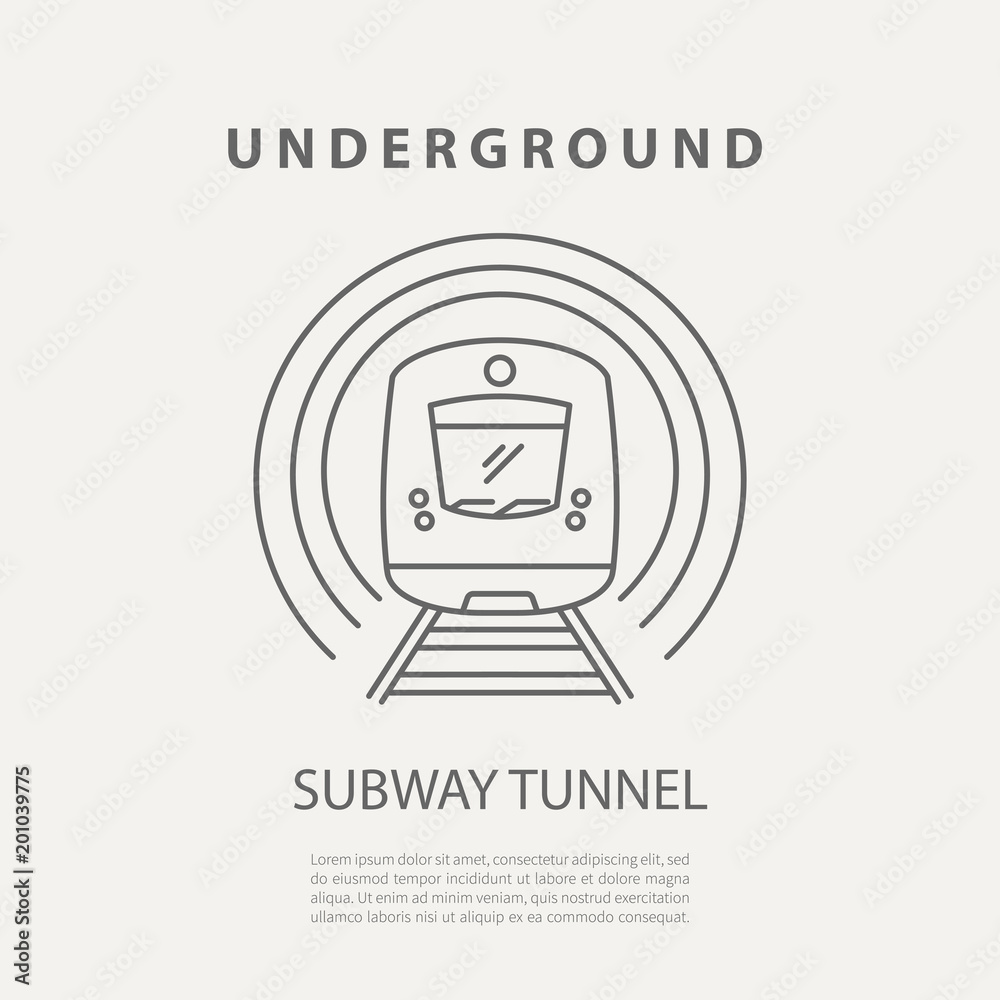Vector subway tunnel icon or badge. Graphic design elements in outline ...