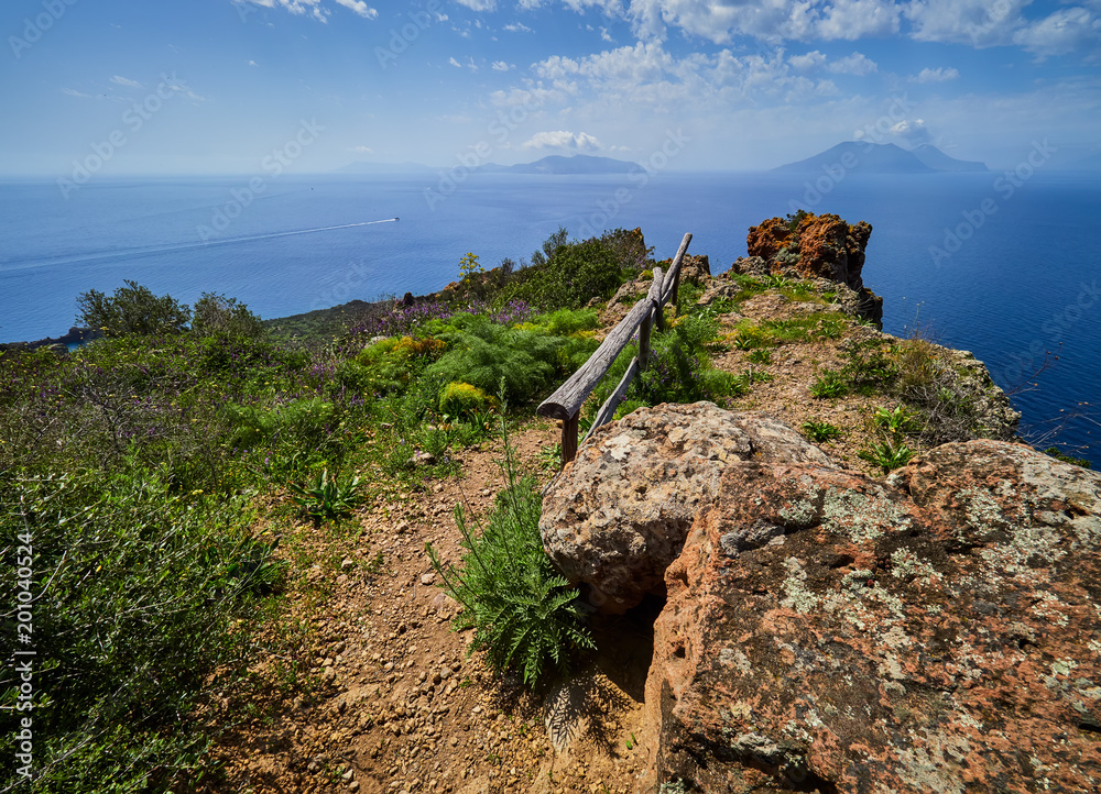 Beautiful mountain and coast scenery on Panarea hiking trails, Aeolian ...