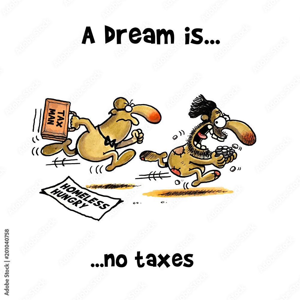 Tax man running after a homeless man who has his coins in his hand ...