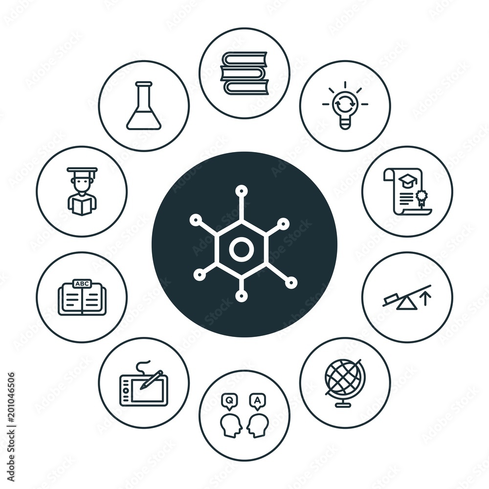 science, education Infographic Circle outline Icons Set. Contains such ...