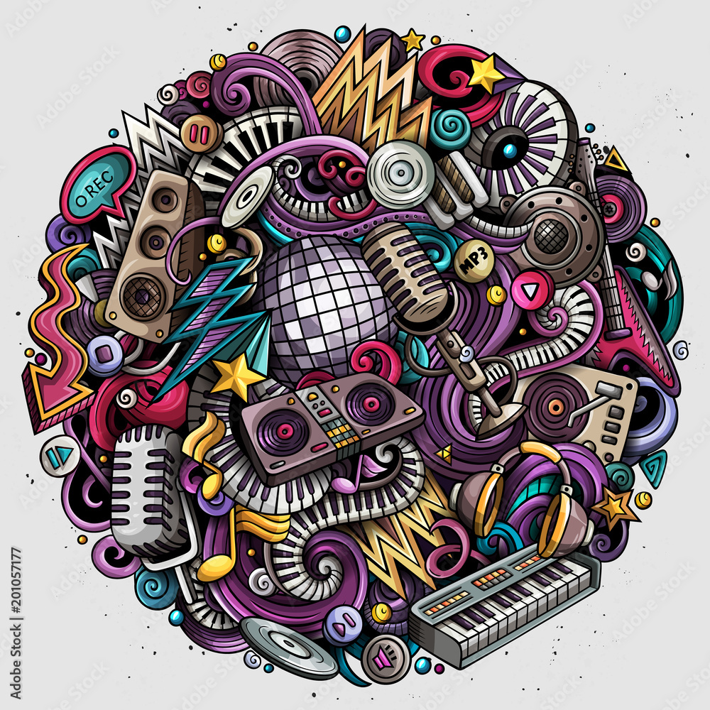 Cartoon vector doodles Disco music illustration Stock Vector | Adobe Stock