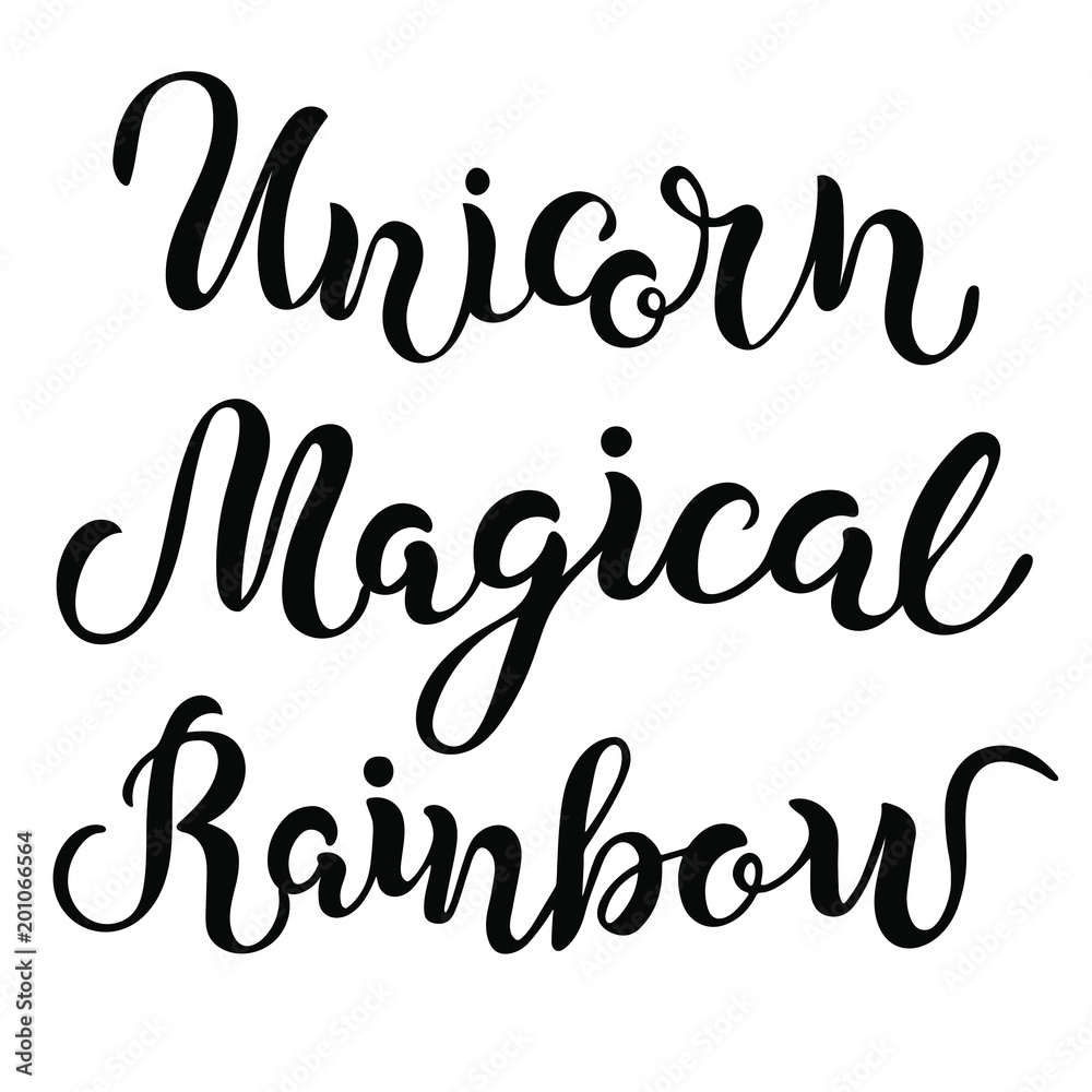 Handwritten Rainbow, Magical, Unicorn lettering. Vector design elements ...