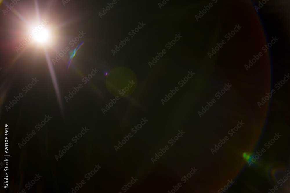 Solar camera lens flare light create hexagon of objective iris shapes ...