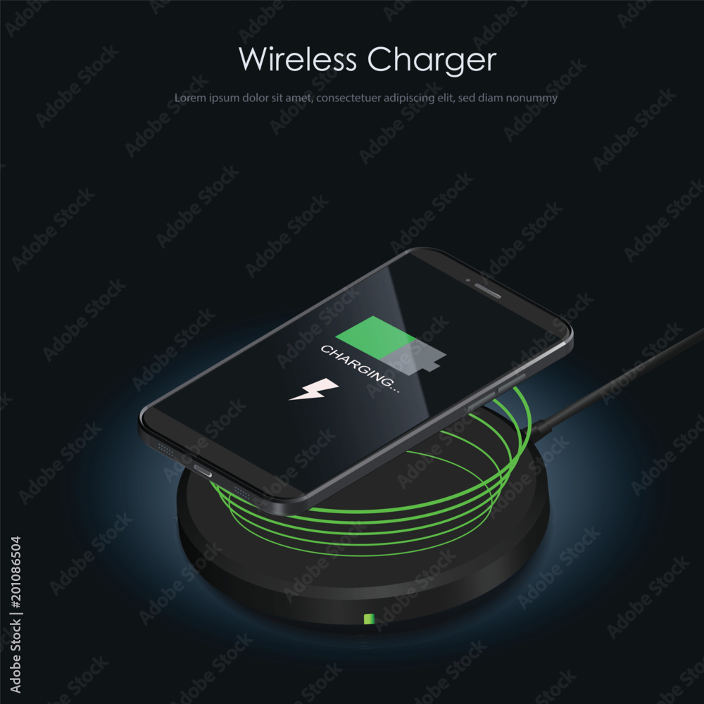 Wireless Charger infographic. Realistic modern black smartphone ...
