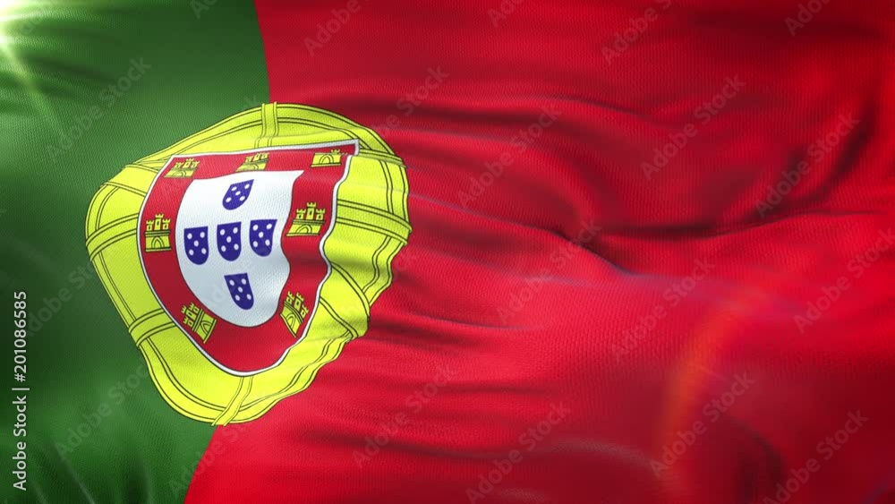 Flag of the Portugal waving on sun. Seamless loop with highly detailed ...