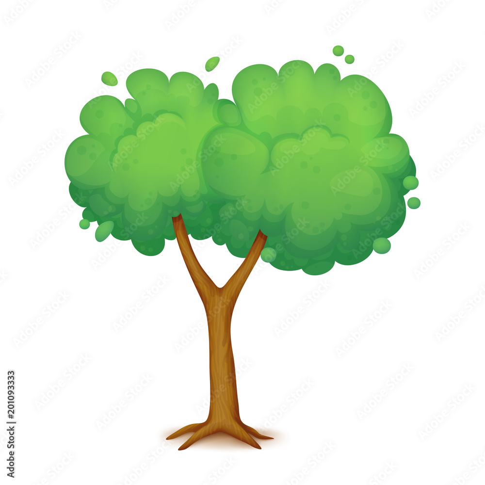 Cartoon tree with two branches isolated on white background Stock ...