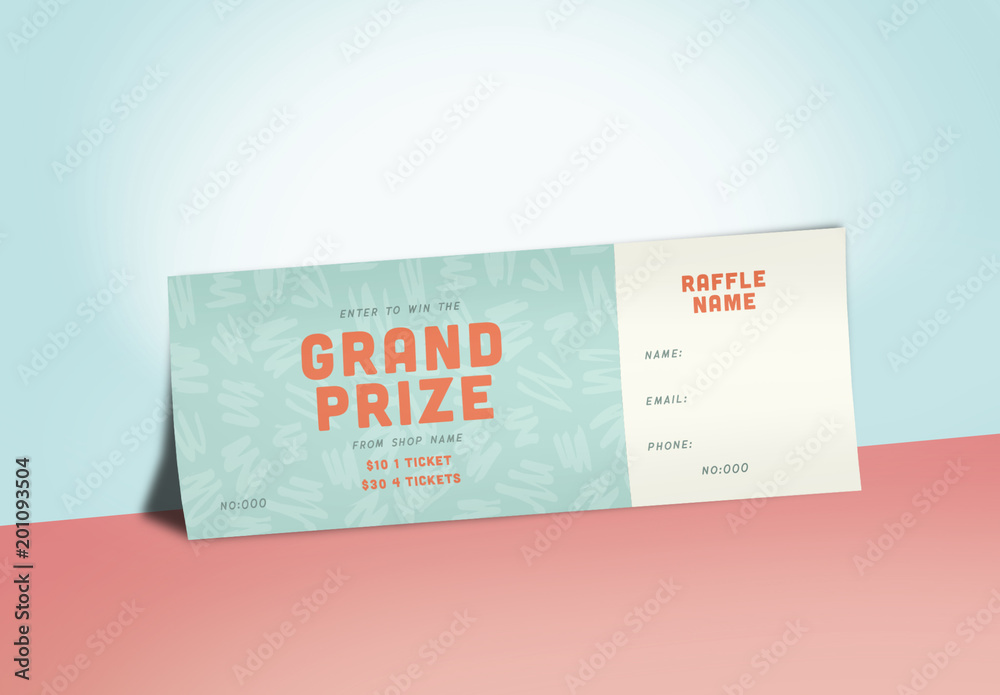 Raffle Ticket Layout with Green Textured Background Stock Template ...