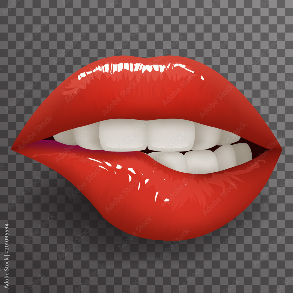 Biting lip female mouth stylish fashion mockup transparent background ...