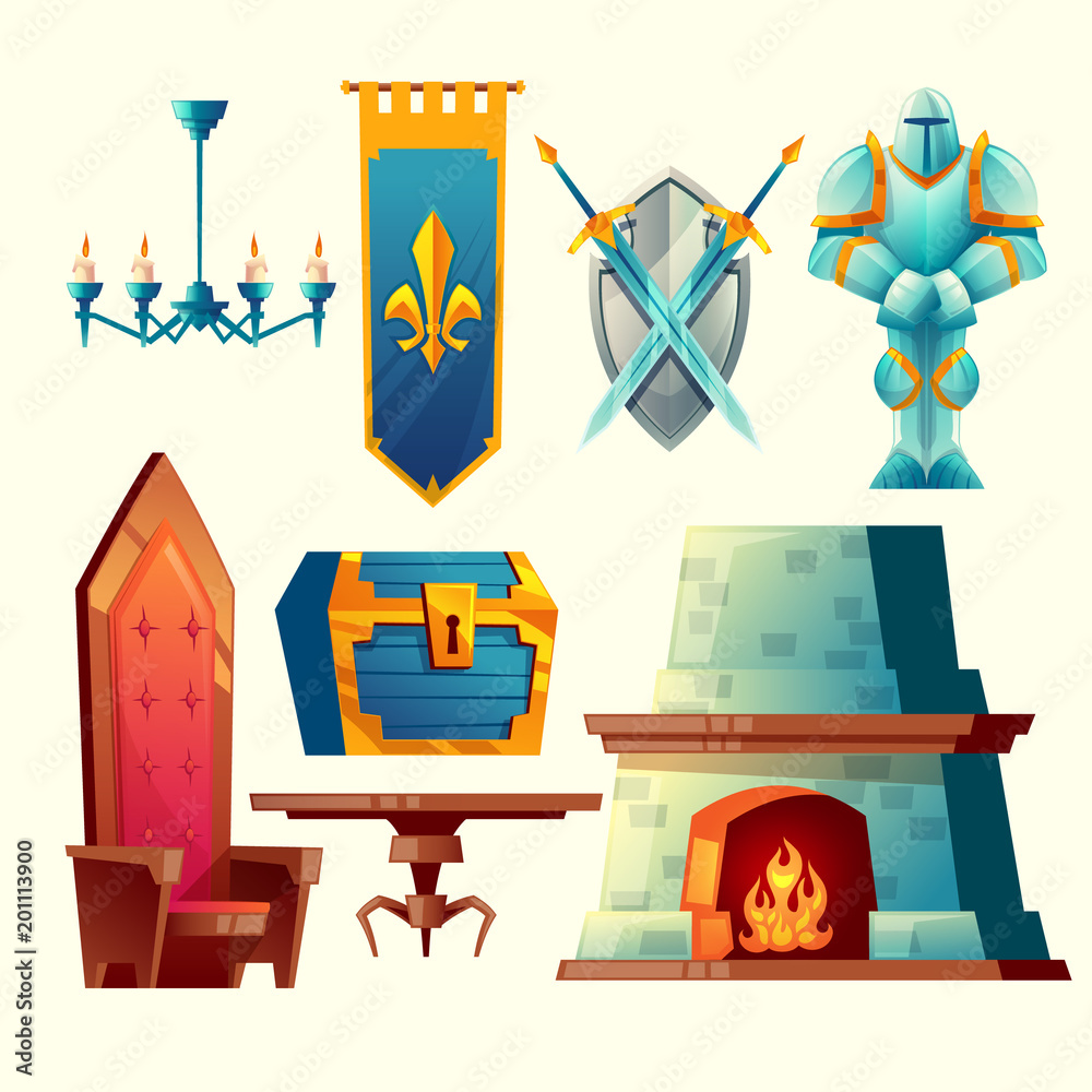 Vector set of fantasy items, fairy tale game design objects for ...