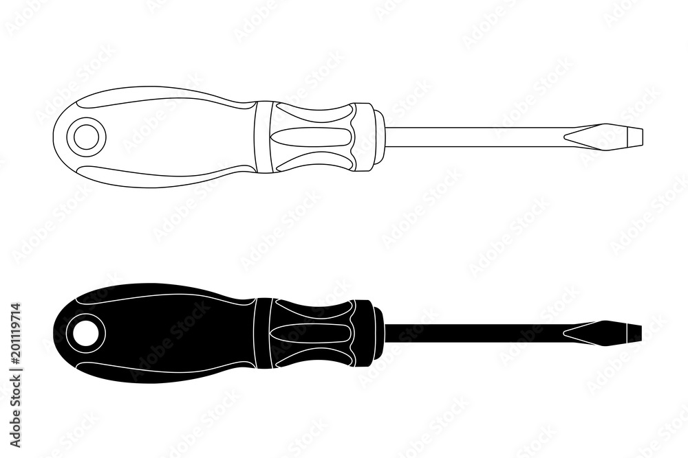 Screwdriver. Outline black and white drawings Stock Vector | Adobe Stock