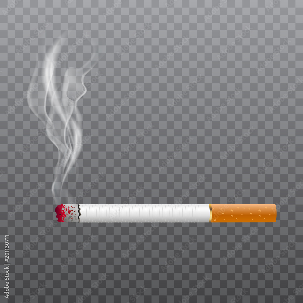 Realistic cigarette smoking on transparent background. Vector. Stock ...