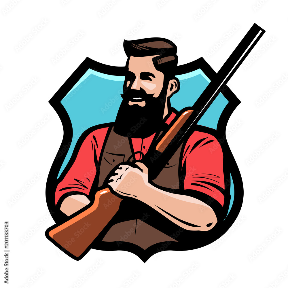 Hunter holds shotgun in his hands. Gun shop, hunting, hunt concept ...