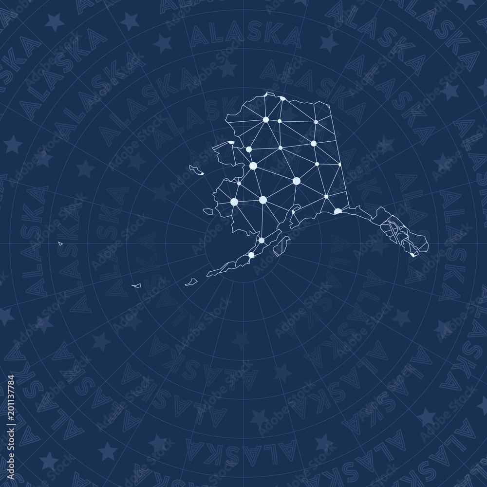 Alaska network, constellation style us state map. Rare space style ...