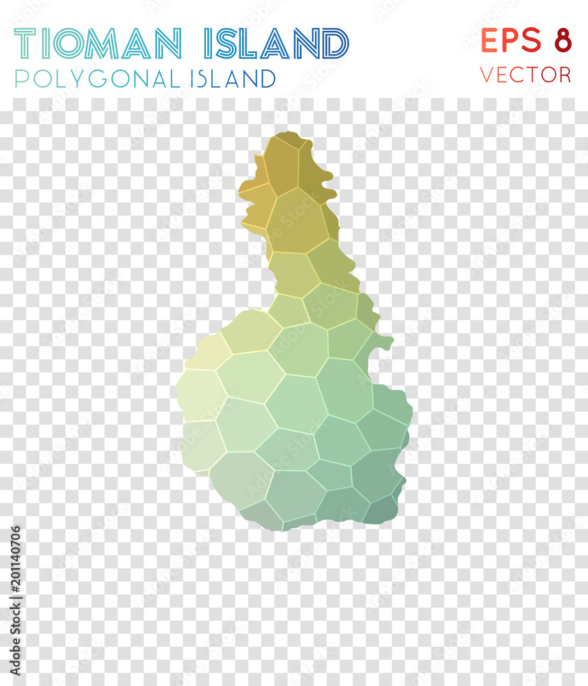 Tioman Island polygonal map, mosaic style island. Positive low poly ...