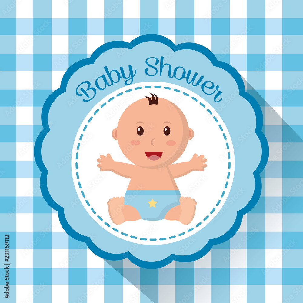 baby shower boy stripe blue sticker with babe boy vector illustration ...