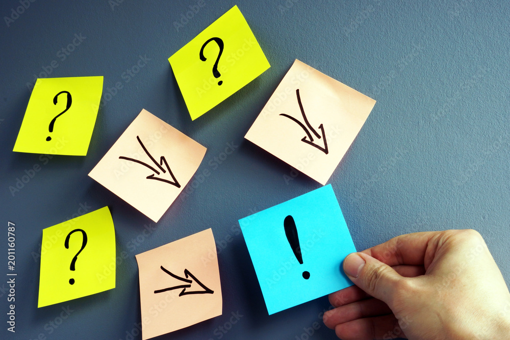 Solving of problem. Answer concept. Question marks and arrows to ...