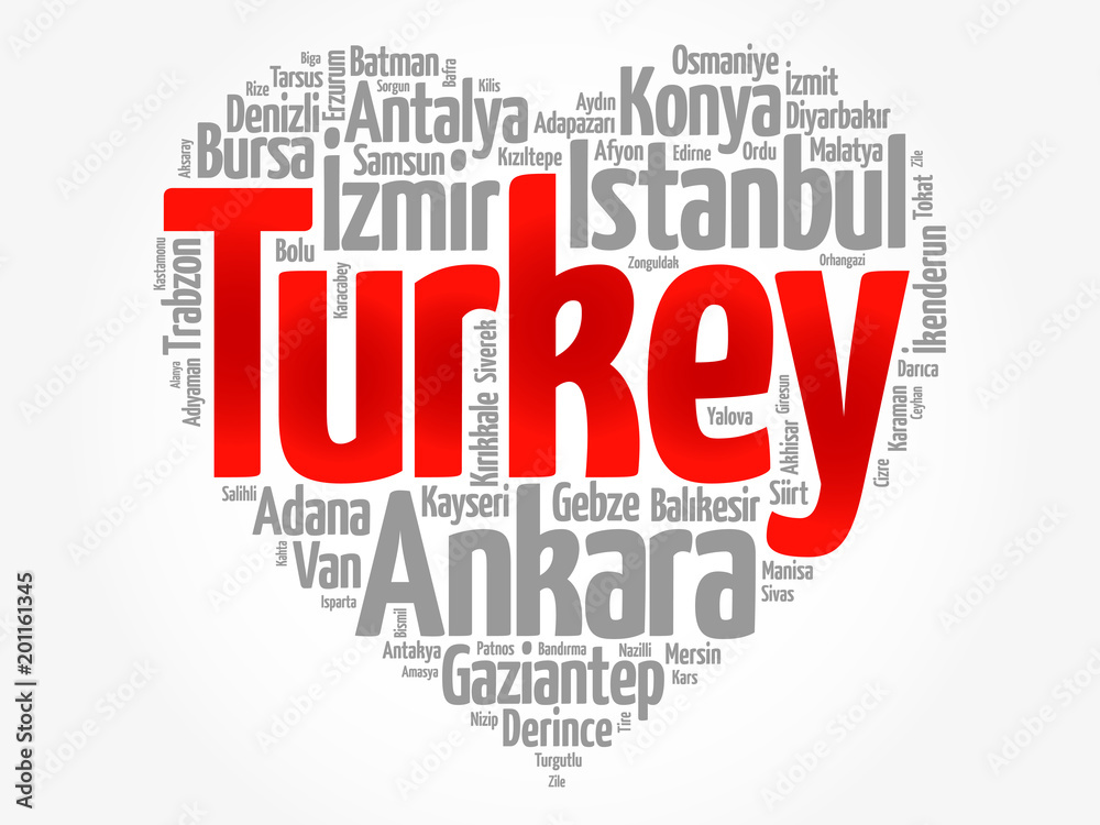 List of cities and towns in Turkey composed in love sign heart shape ...