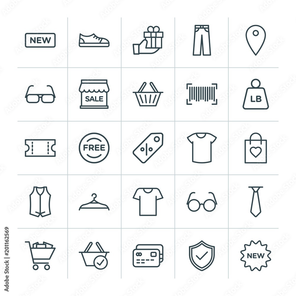 Modern Simple Set of clothes, shopping Vector outline Icons. ..Contains ...