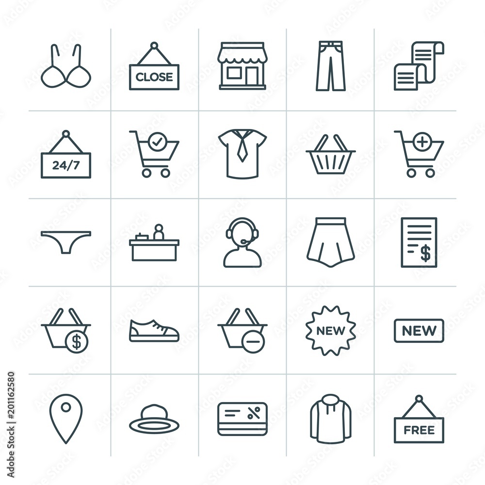 Modern Simple Set of clothes, shopping Vector outline Icons. ..Contains ...