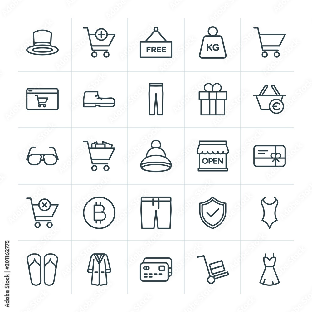 Modern Simple Set of clothes, shopping Vector outline Icons. ..Contains ...