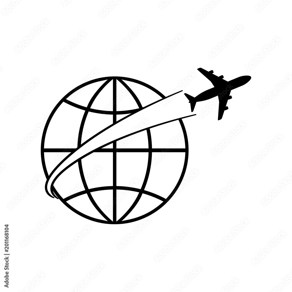 Icono plano avion alrededor del mundo en color negro Stock Vector ...